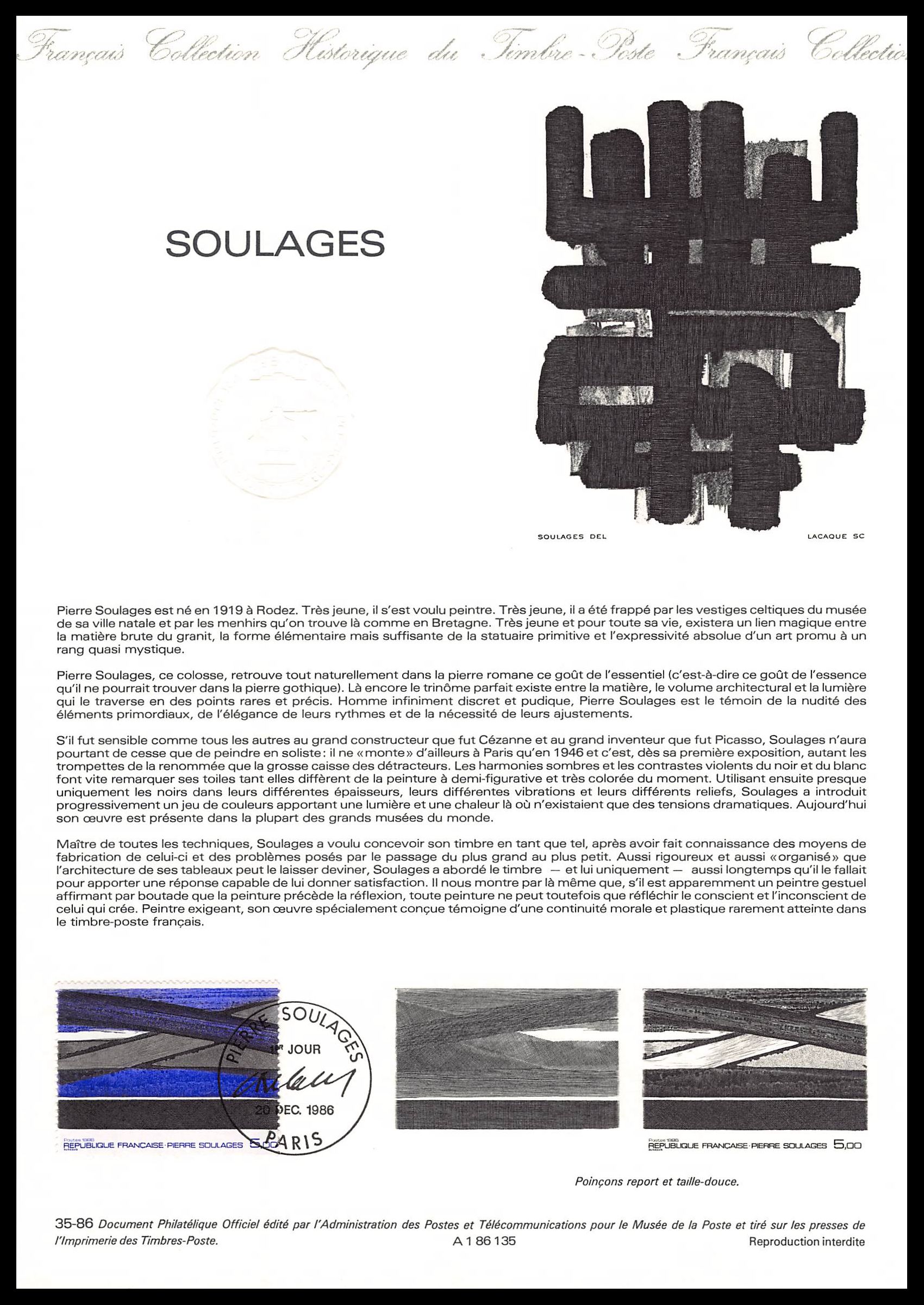 Document Officiel 1986 - Tableau Pierre Soulages