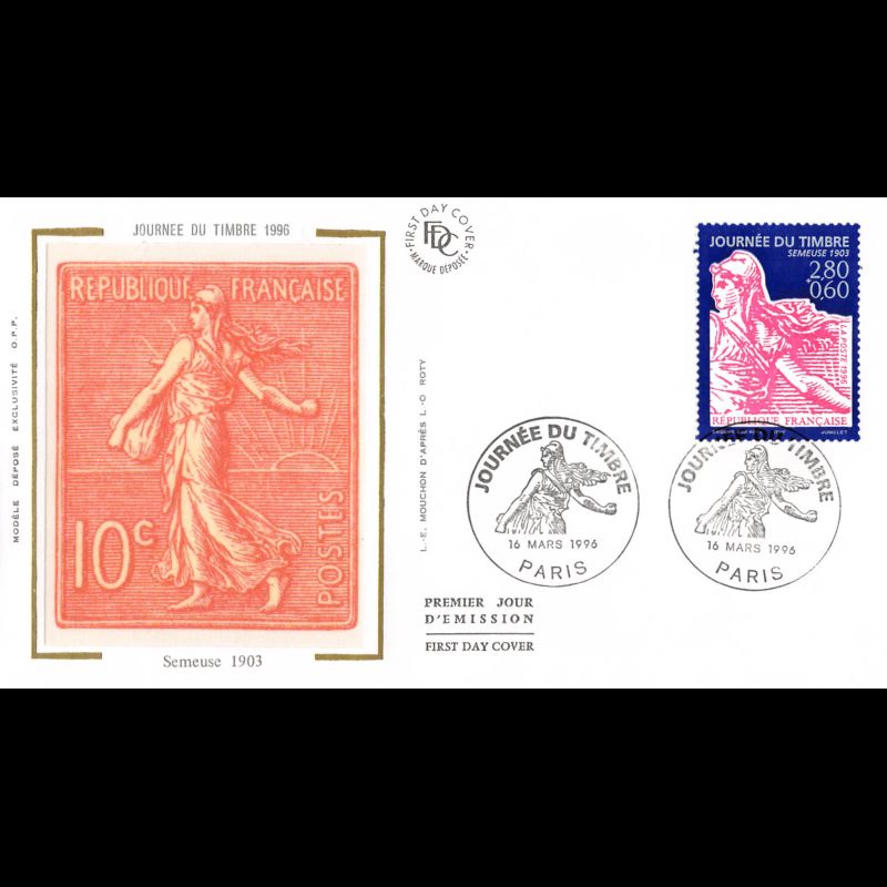 FDC soie - Journée du Timbre - Semeuse (2990), oblit Paris 16/3/96