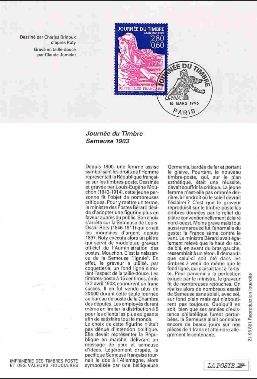 1996 Notice Philatélique - Journée du timbre 1996