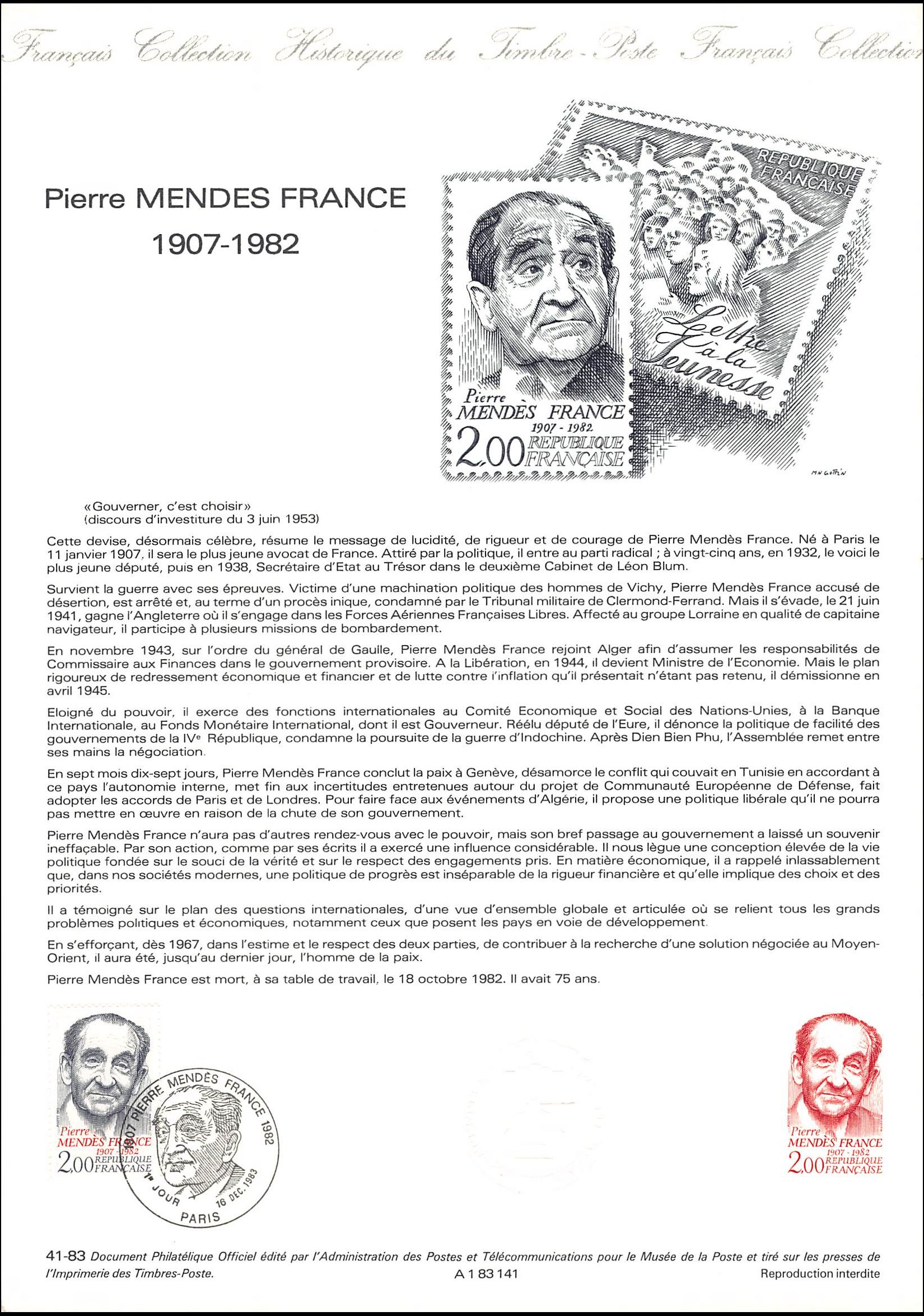 Document Officiel 1983 - Pierre Mendes France