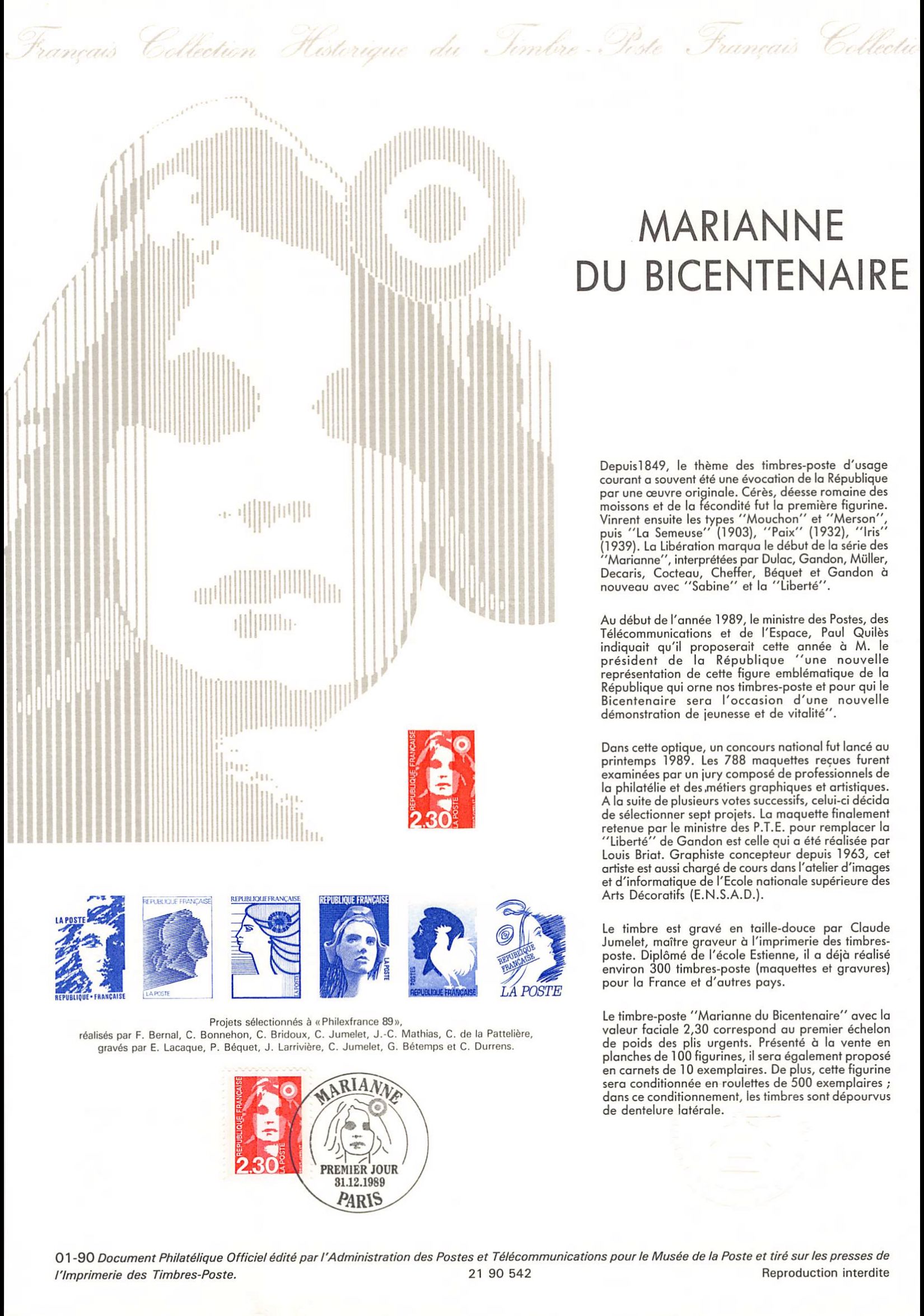 Document Officiel 1990 - Marianne du bicentenaire